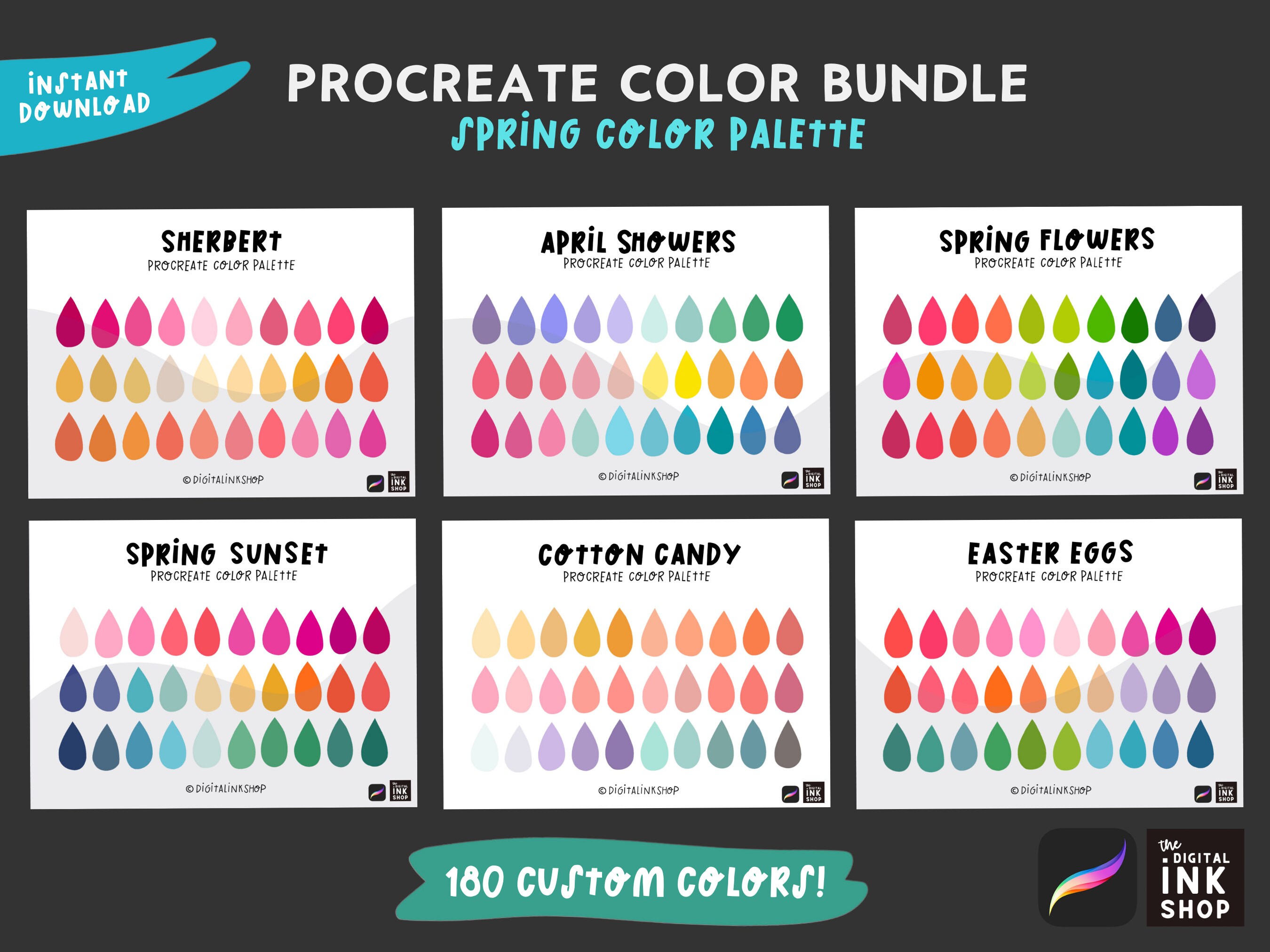180 Procreate Colors | Procreate Color BUNDLE | 6 Spring Palettes ...
