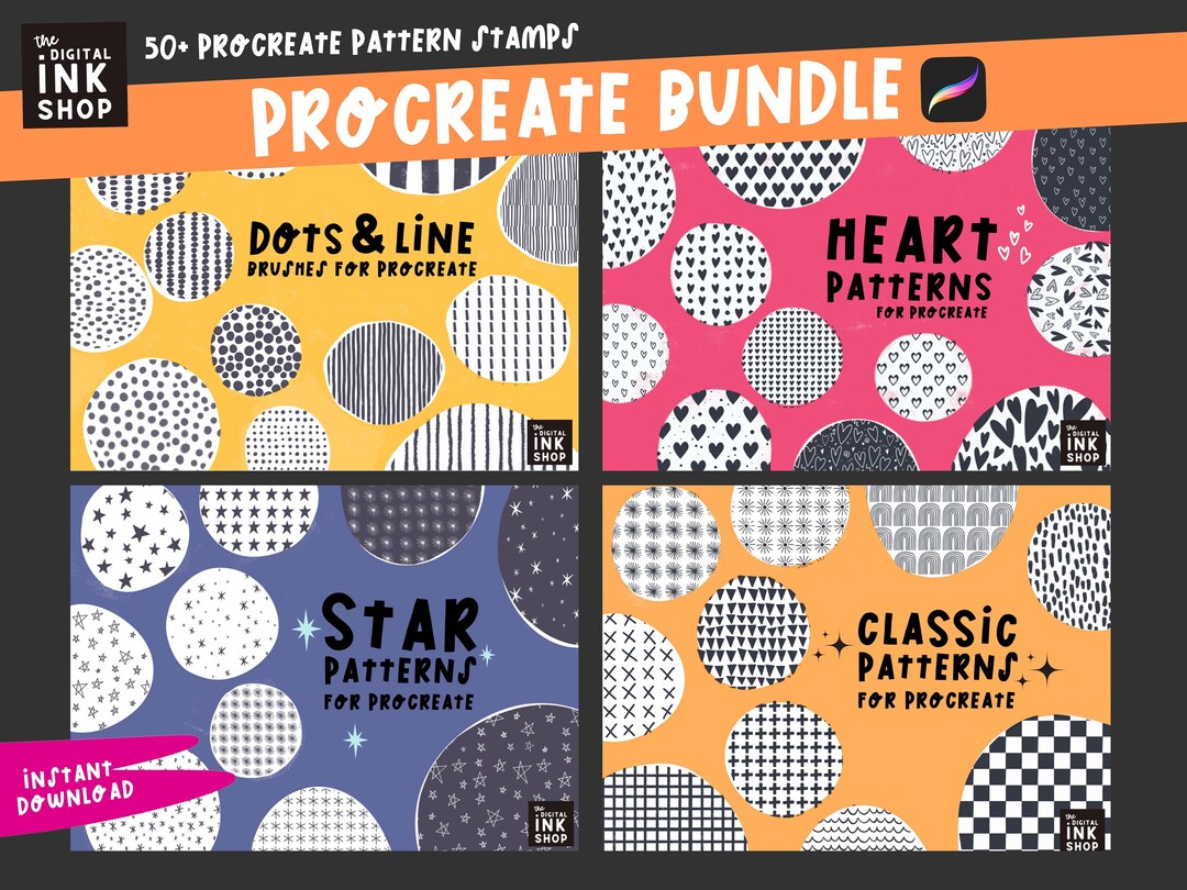 Procreate Pattern Brush Bundle | Star Backgrounds | Dots & Lines | Grid ...