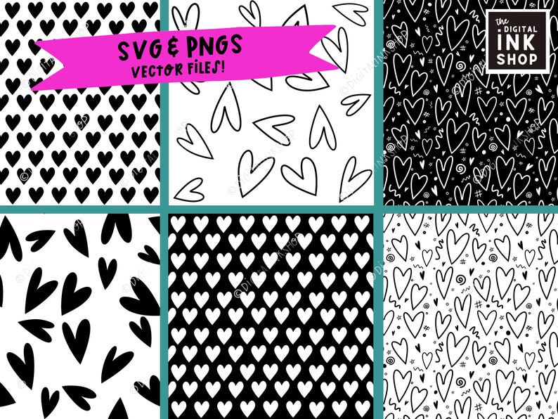Cute Heart SVG Bundle Seamless Heart Pattern SVG L 6 Background ...