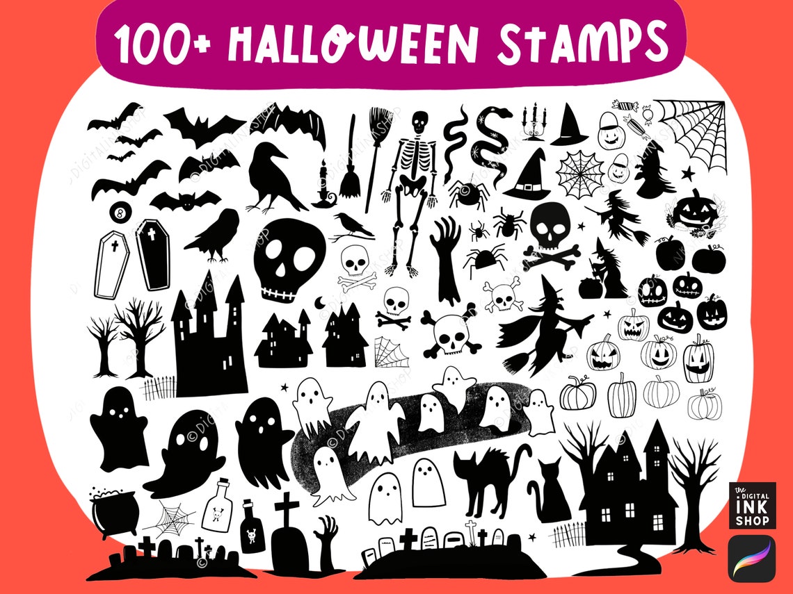100 Halloween Procreate Stamp Bundle Halloween Clipart - Etsy