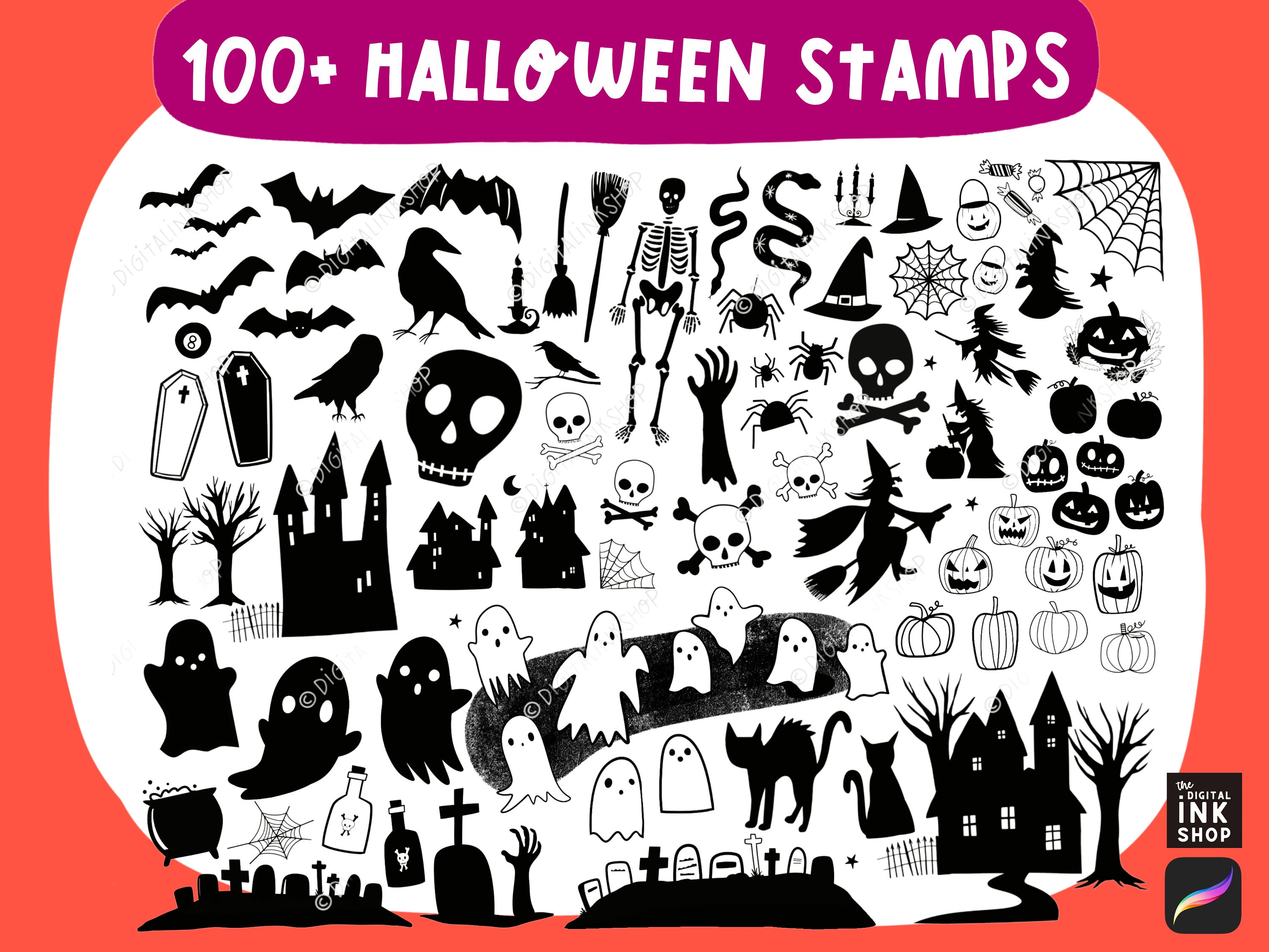 100 Halloween Procreate Stamp Bundle Halloween Clipart Procreate ...