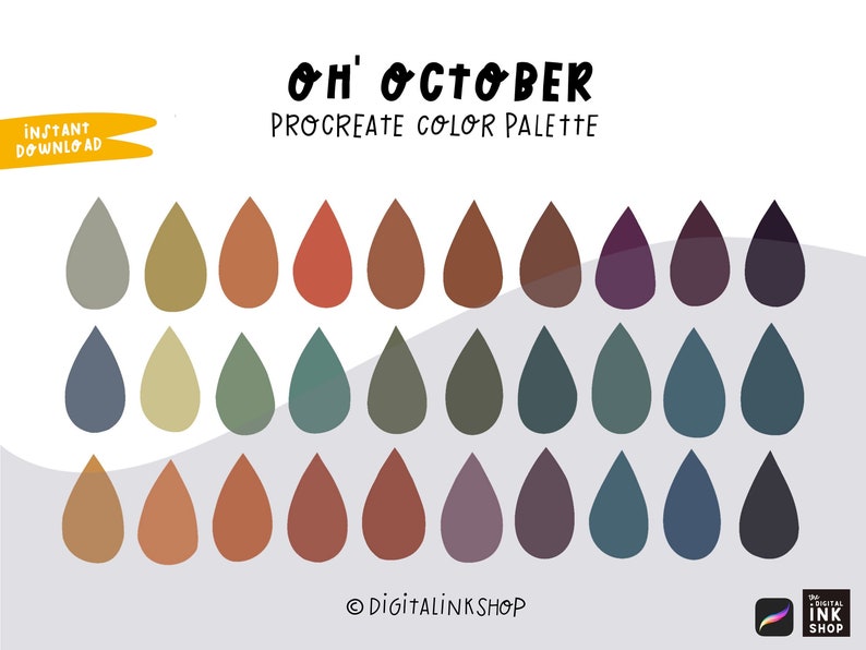 October Procreate Color Palette: 30 Boho Fall Swatches (digital ...