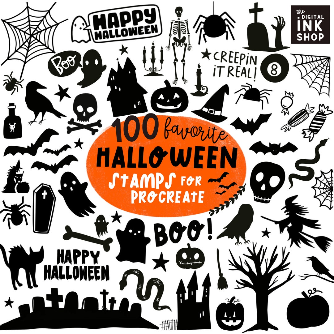 Halloween Procreate Stamp Brush Set: Ghosts, Bats, Skeletons (digital ...