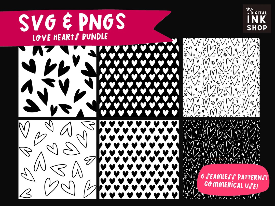 Cute Heart SVG Bundle | Seamless Heart Pattern SVG L 6 Background ...