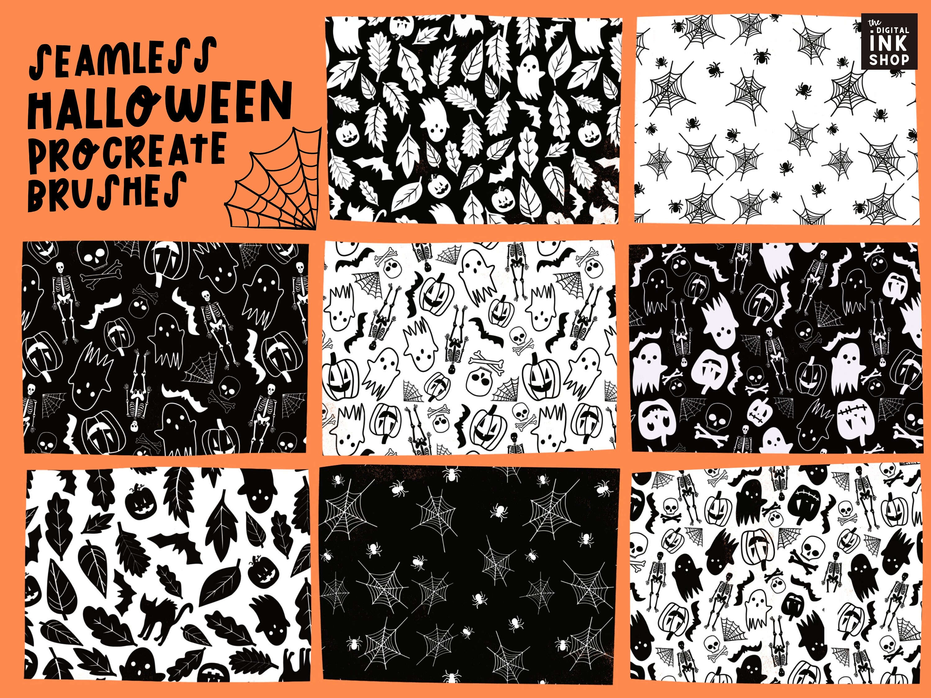 8 Halloween Pattern Brushes Procreate Brush Set Procreate Brush Bundle ...