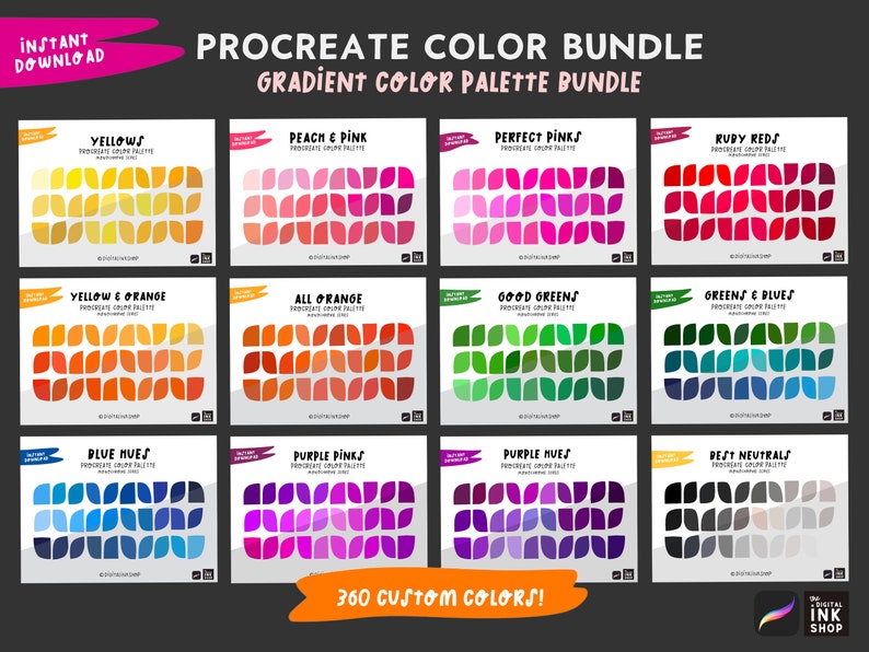 Procreate Color Palette Bundle: 360 Gradient Swatches (digital Download ...