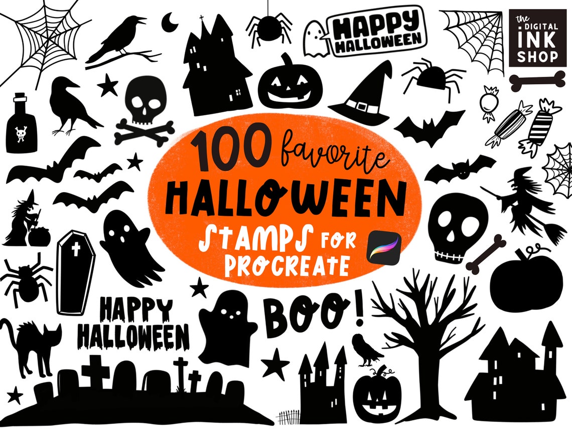 100 Halloween Procreate Stamp Bundle Halloween Clipart - Etsy