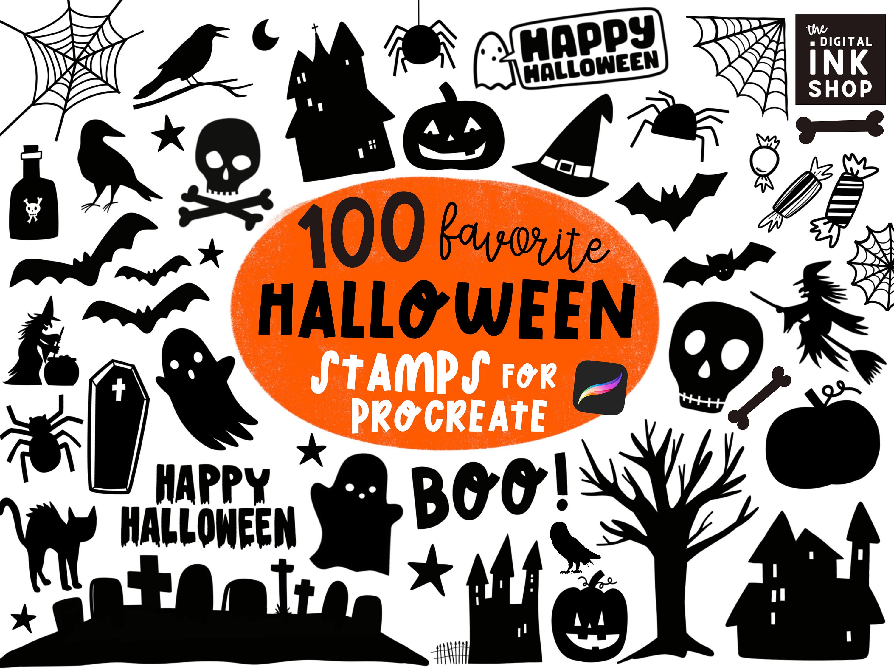 100 Halloween Procreate Stamp Bundle Halloween Clipart Procreate ...