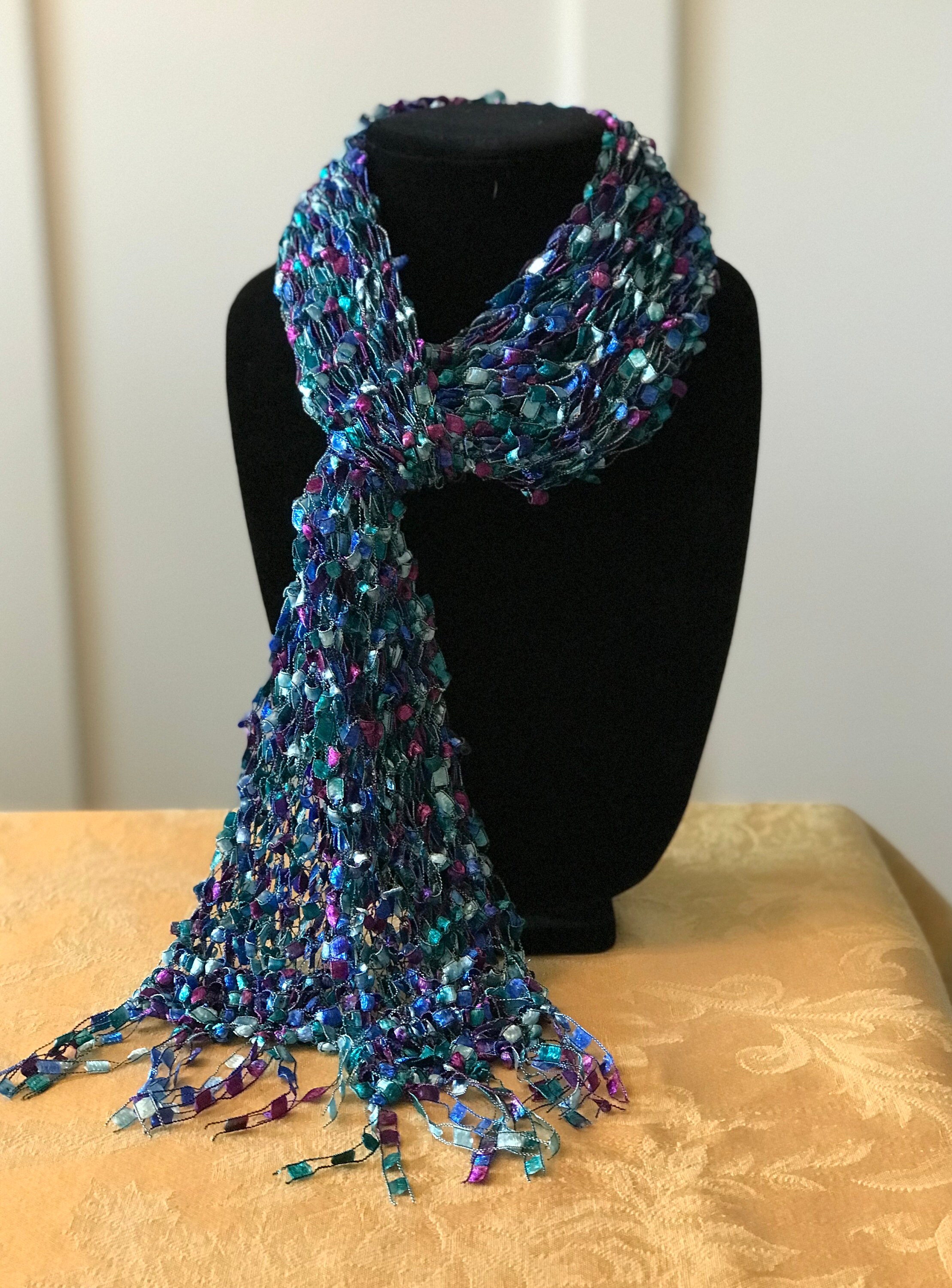 Fashionable Hand Knit Ladder Ribbon Scarf - Etsy