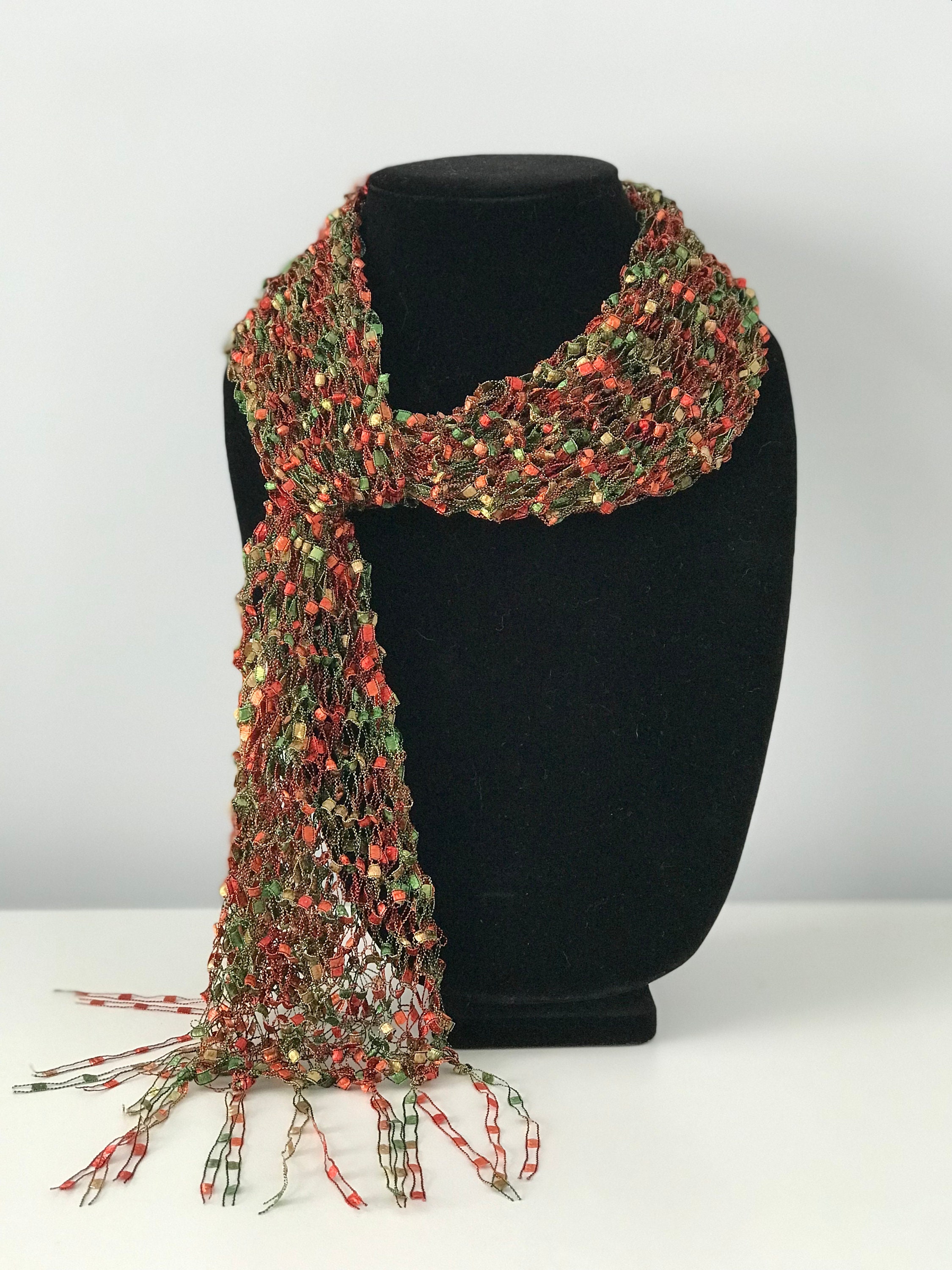 Fashionable Hand Knit Ladder Ribbon Scarf - Etsy