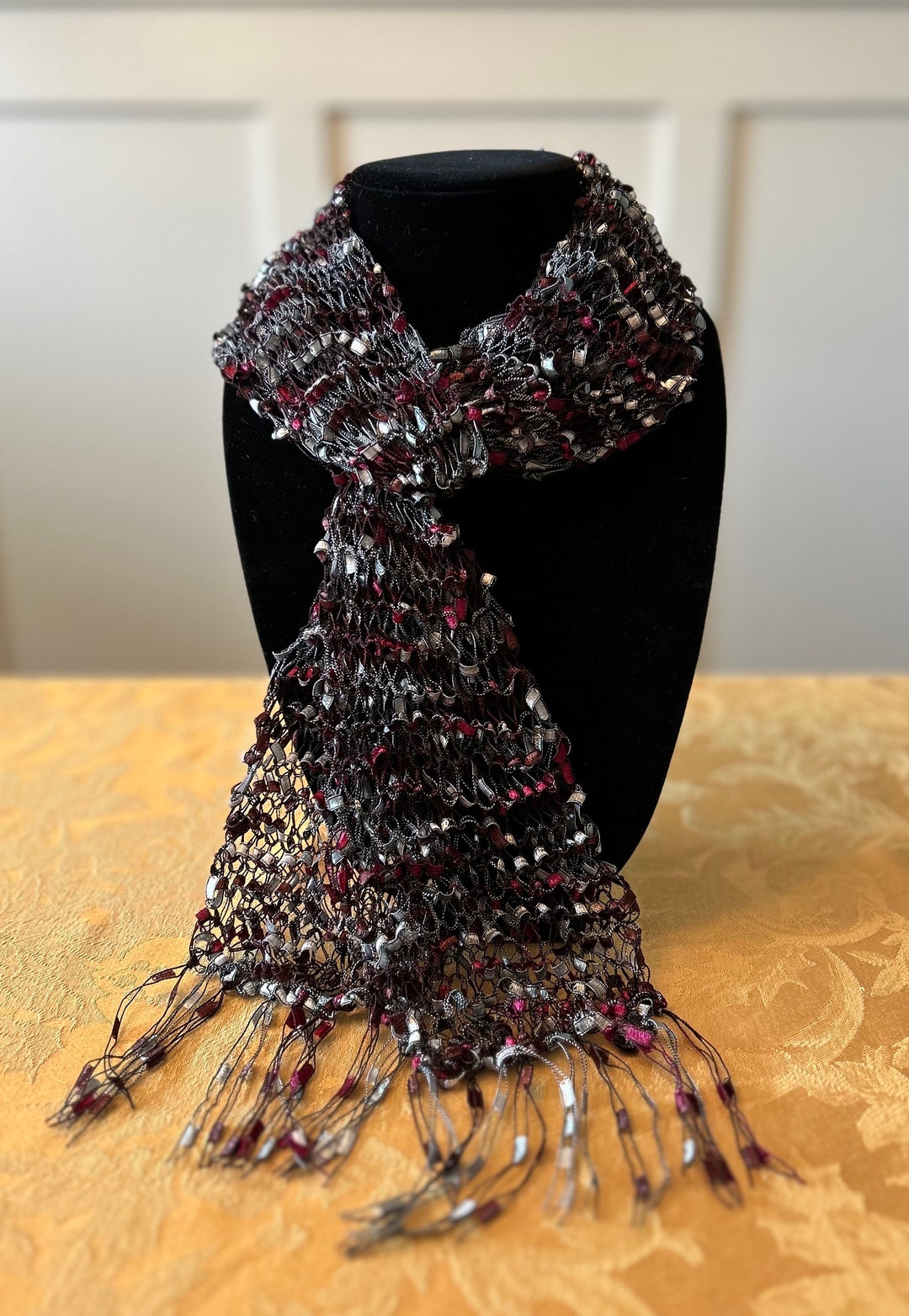 Fashionable Hand Knit Ladder Ribbon Scarf - Etsy