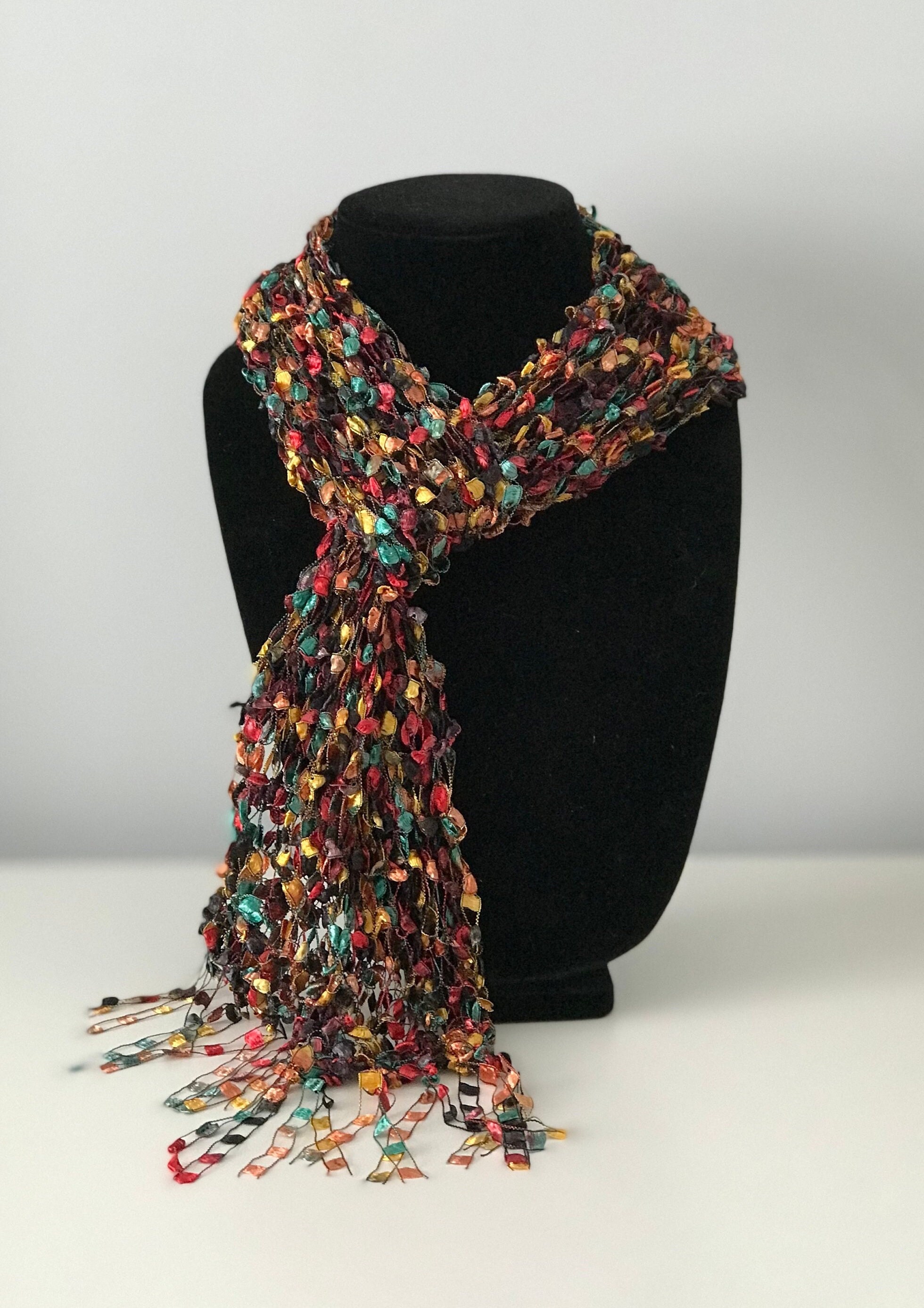 Fashionable Hand Knit Ladder Ribbon Scarf - Etsy