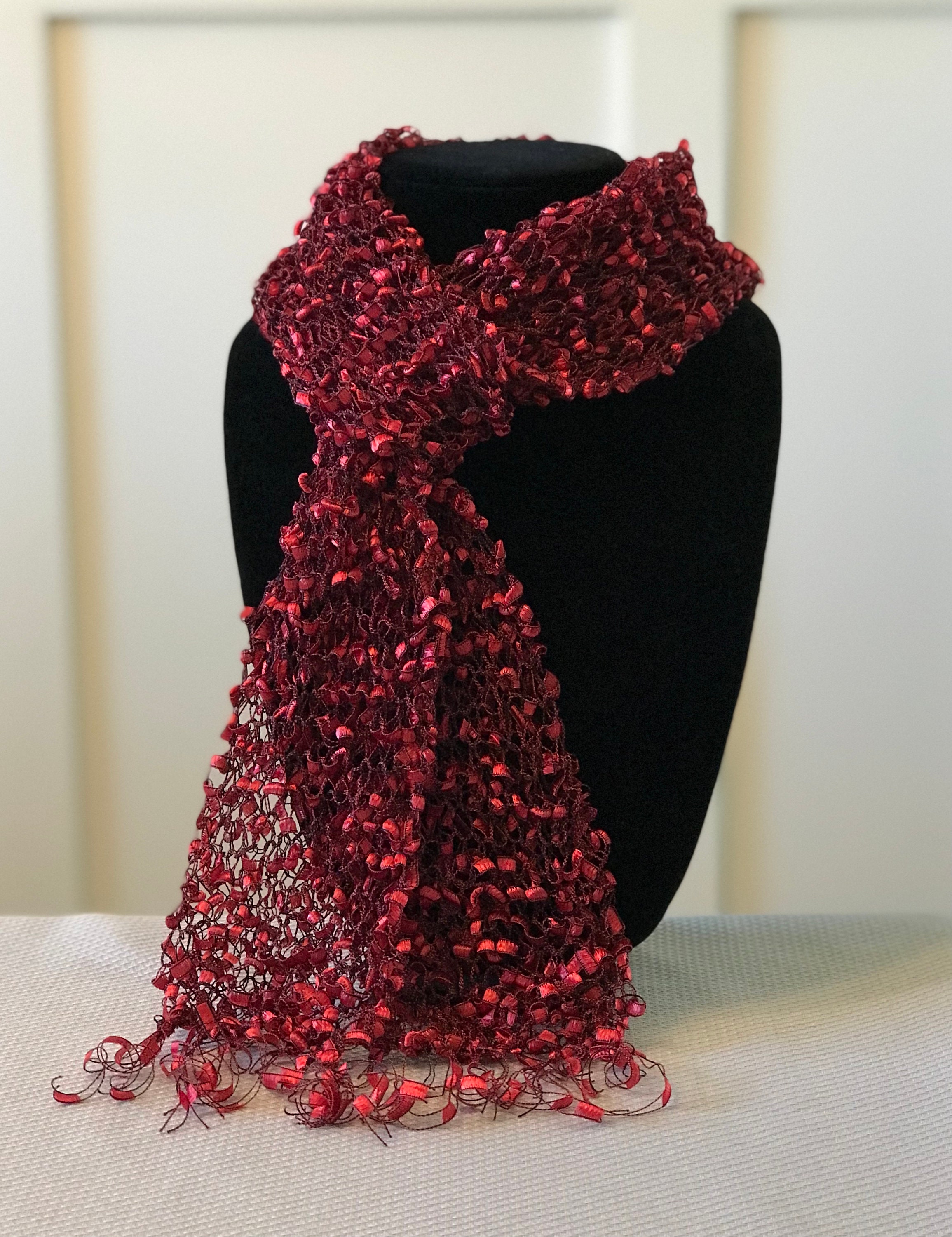 Fashionable Hand Knit Ladder Ribbon Scarf - Etsy