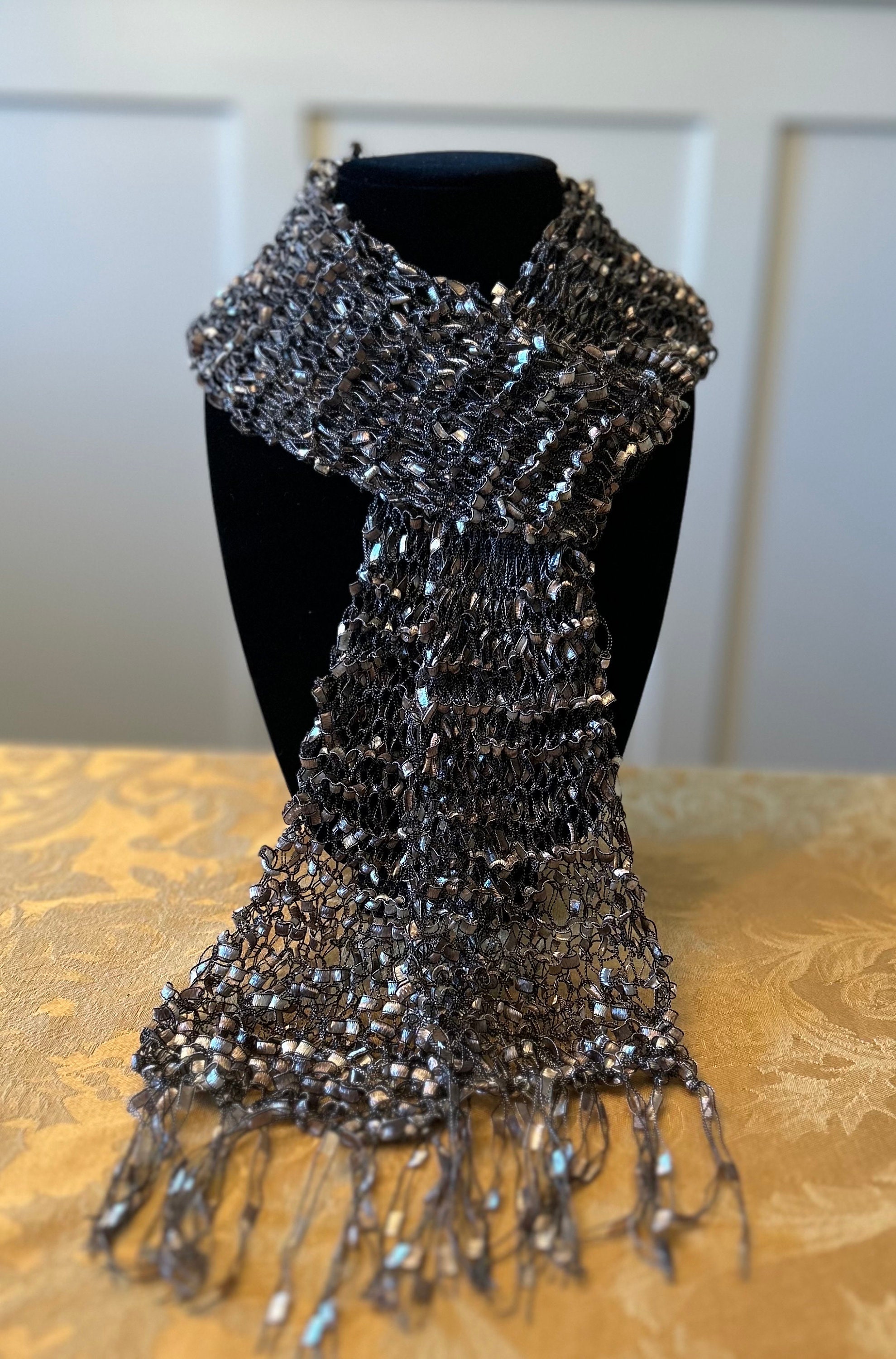 Fashionable Hand Knit Ladder Ribbon Scarf - Etsy