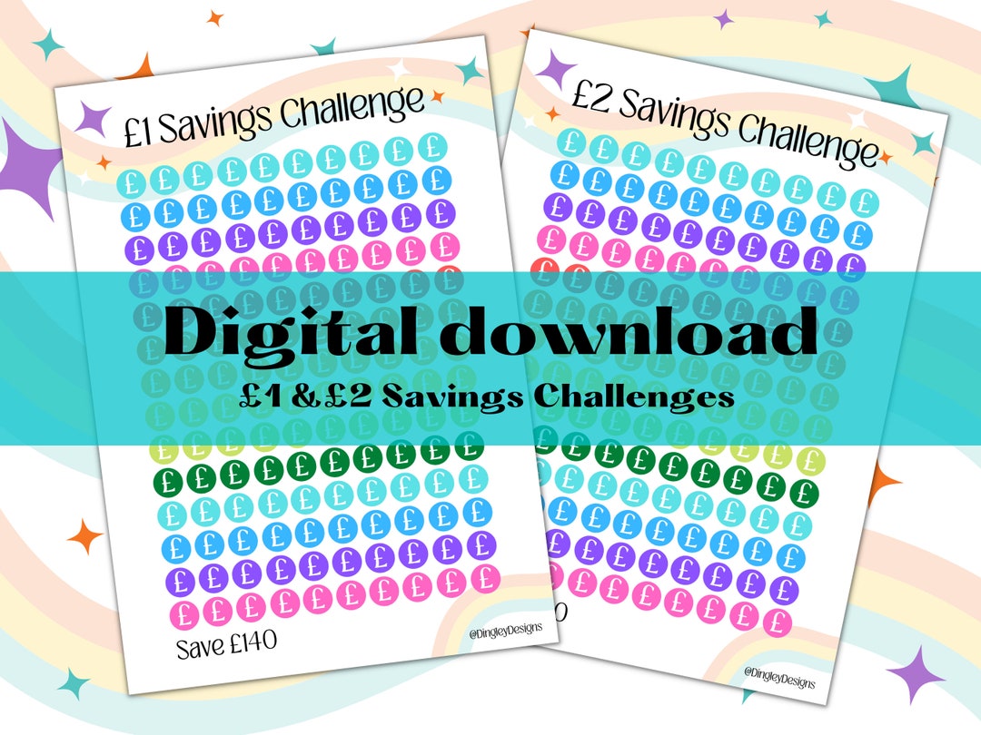 Digital Download, 1 and 2 Pounds Savings Challenges, Savings Challenge ...