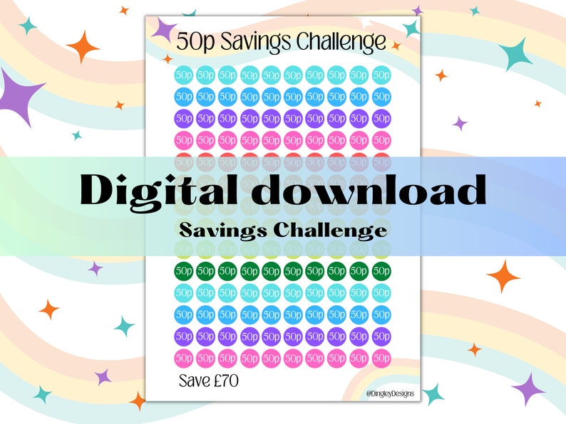 Digital Download, 50p Savings Challenge, Savings Challenge, Cash ...