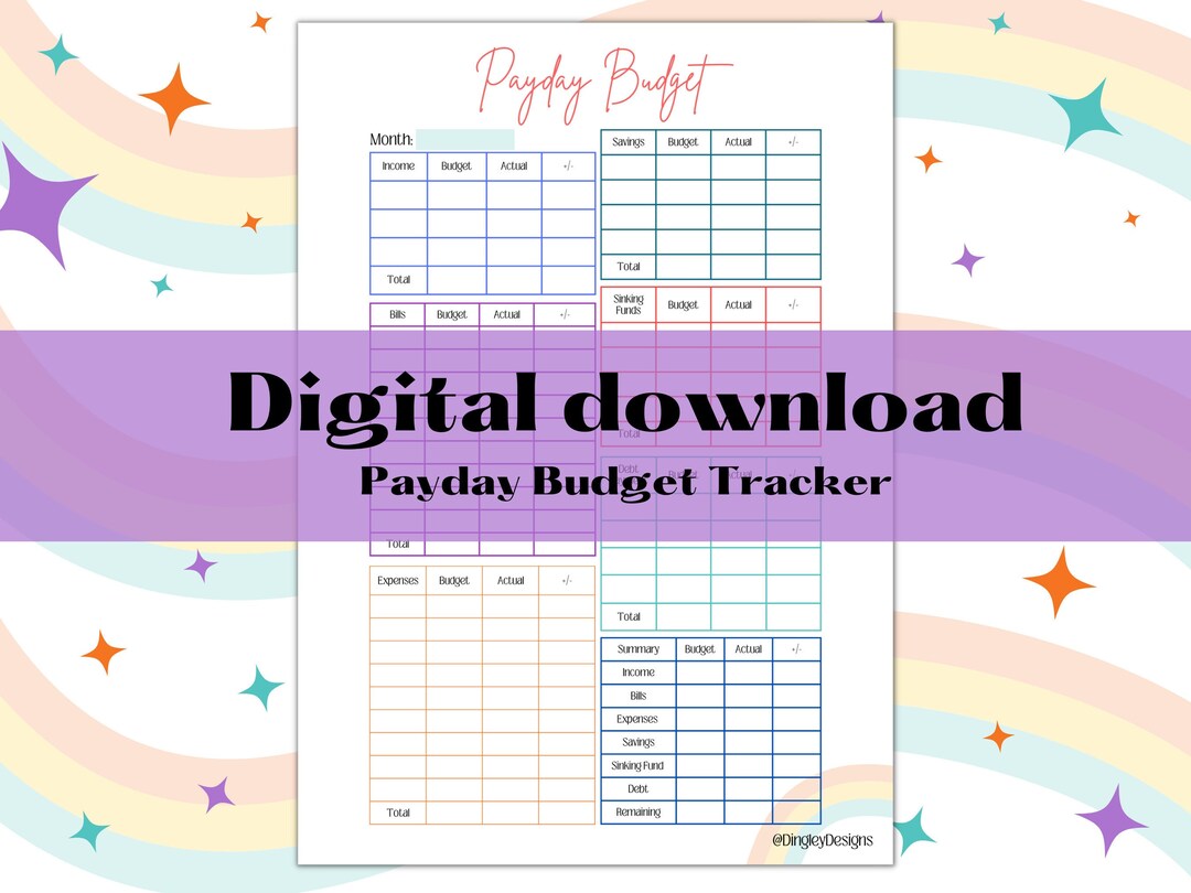 Payday Budget Tracker, Bill Tracker, Instant Digital Download. Budget ...