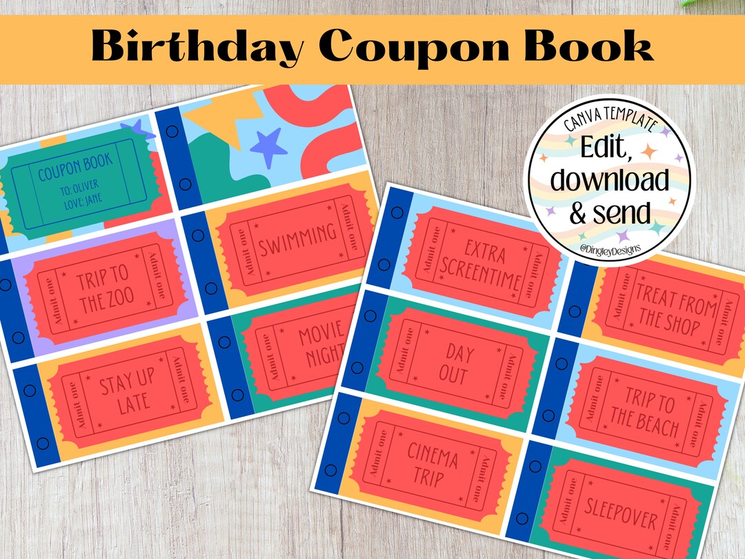 Customisable Birthday Coupon Book, Printable Coupon Book, Editable ...