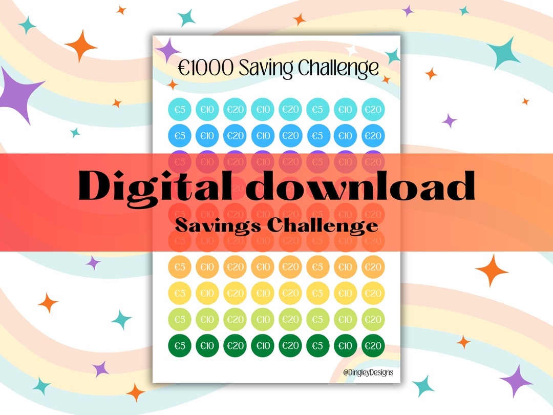 1000 Euros Digital Saving Challenge Tracker, Budgeting, Budget, Save ...