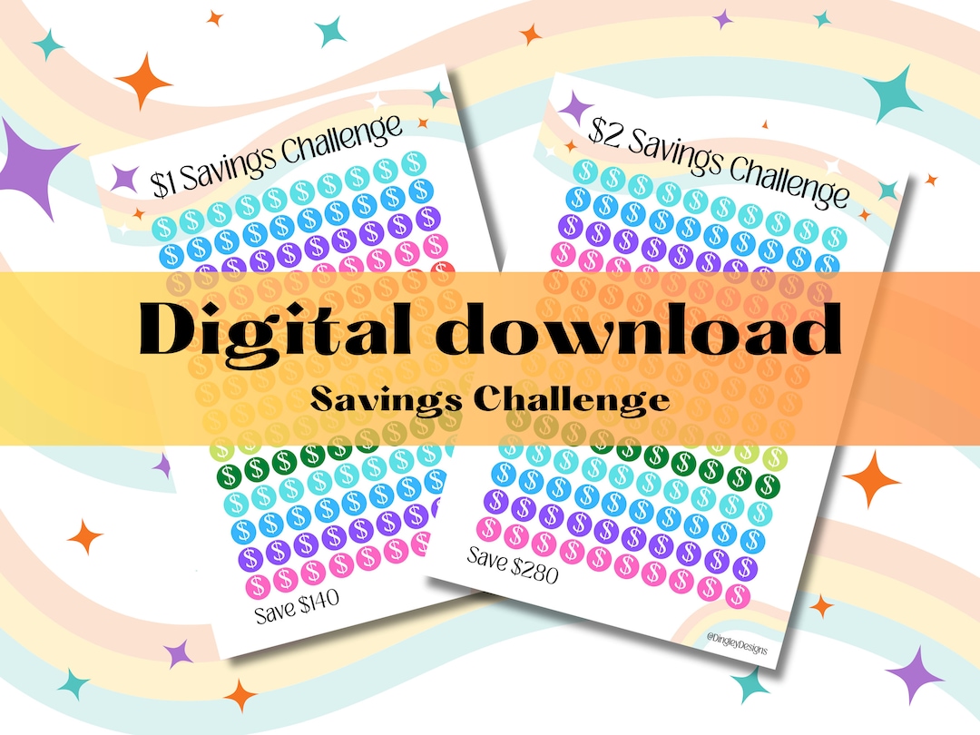 Digital Download, 1 and 2 Dollar Savings Challenges, Savings Challenge ...
