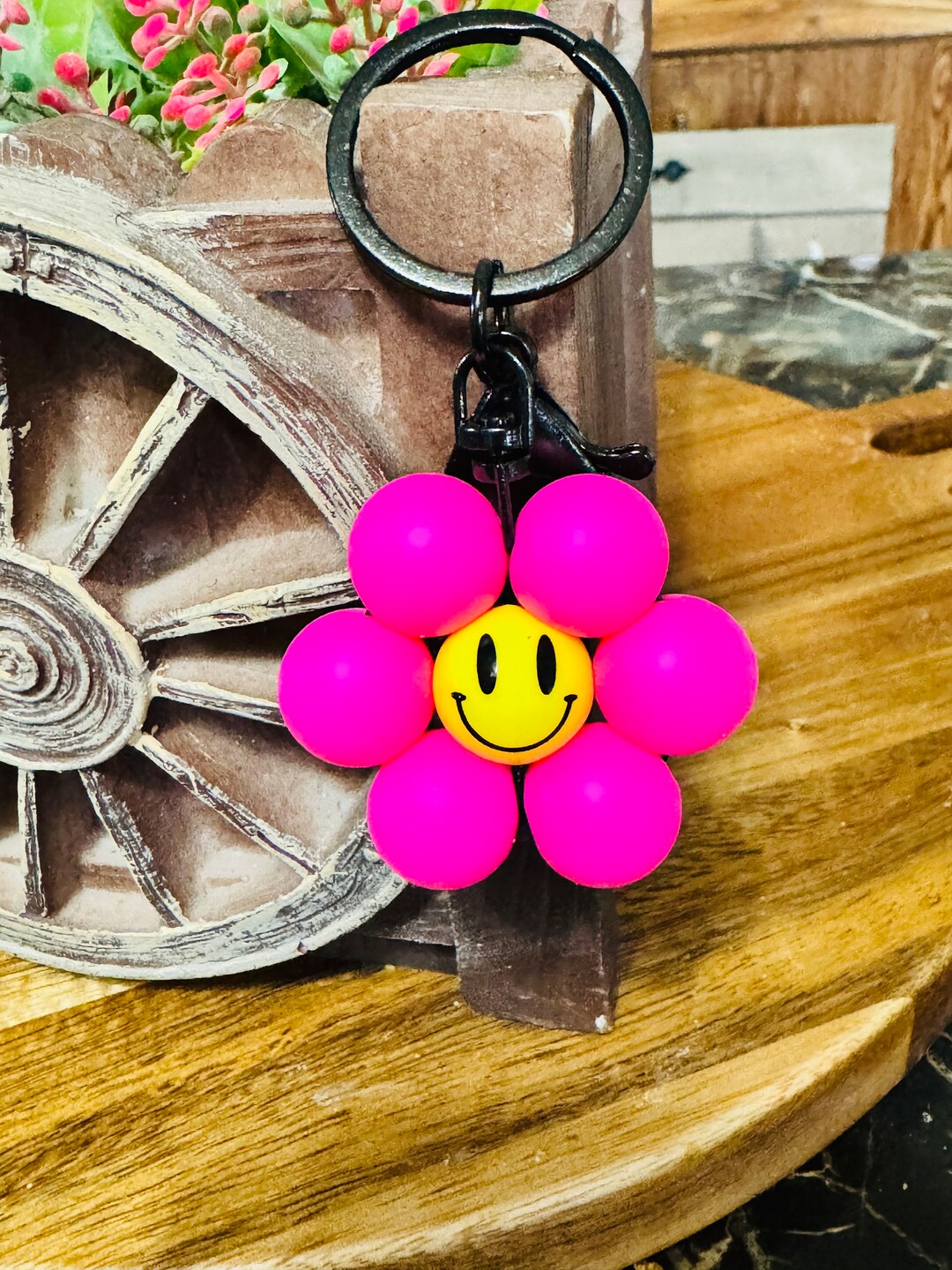 Mini Flower Keychain With Smiley - Etsy