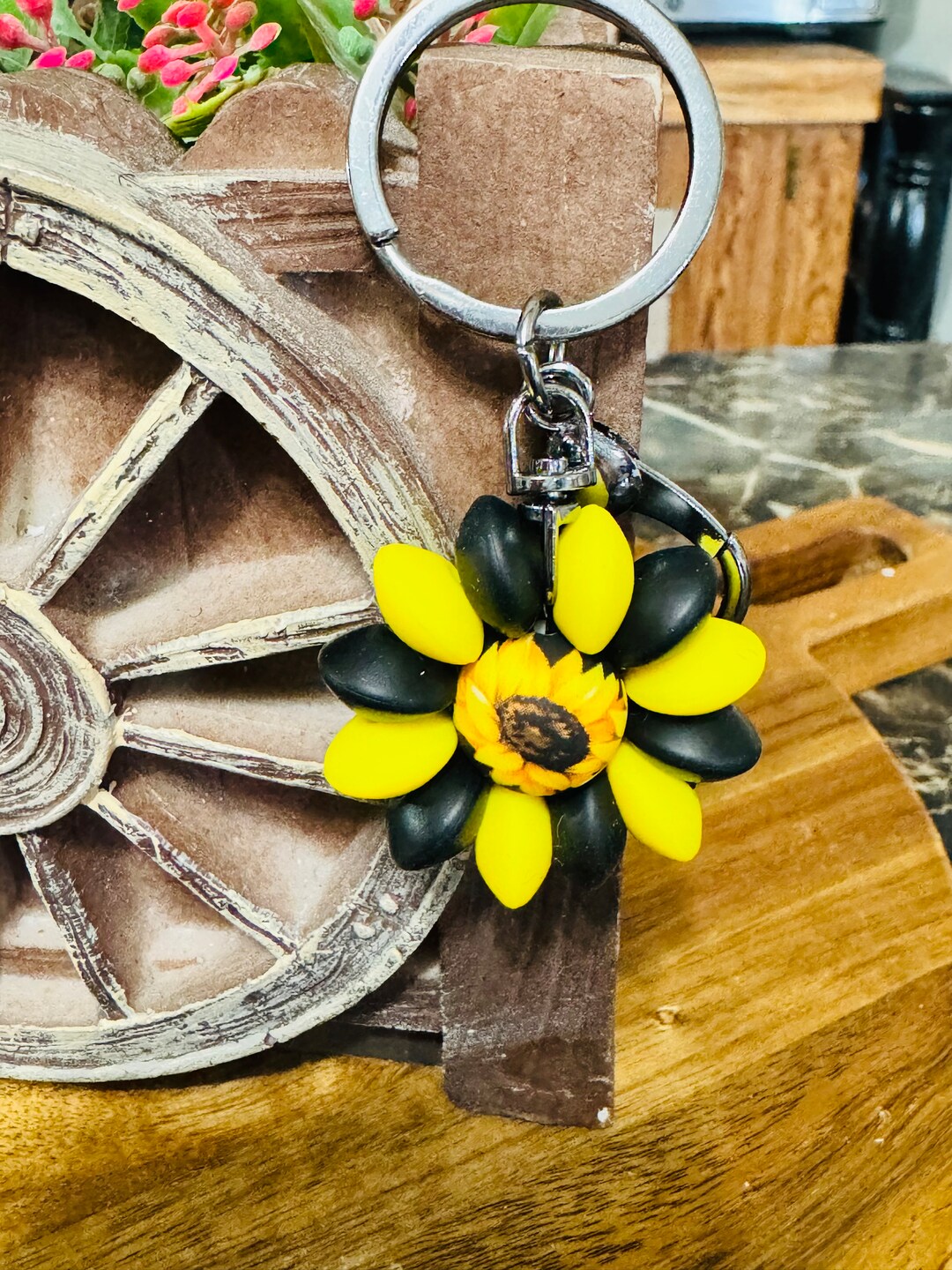 Mini Lentil Sunflower Keychain - Etsy