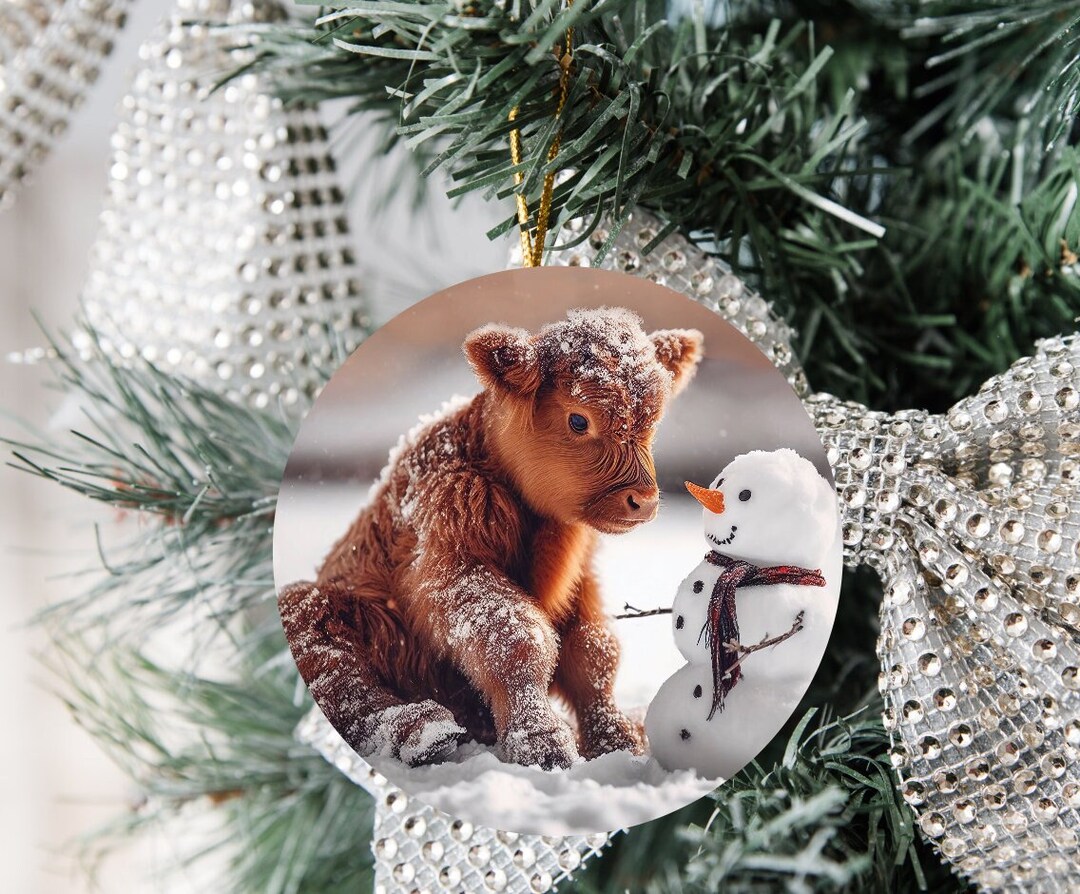 Highland Cow & Snowman Ornament - Etsy