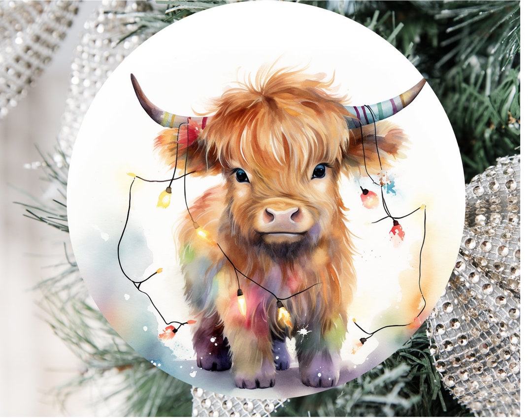Highland Cow & Lights Ornament - Etsy