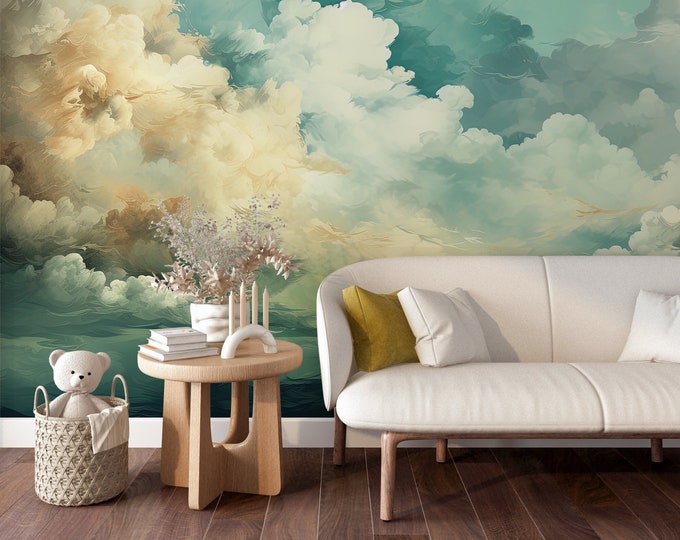 Cloudy Sky Wall Mural, Mural Wallpaper, Removable or Traditional ...