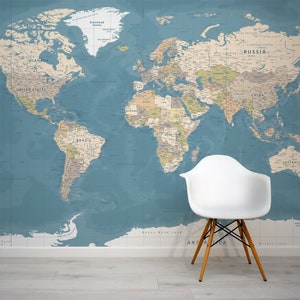 Vintage Geographic Executive World Map Wall Mural - Giant Removable ...
