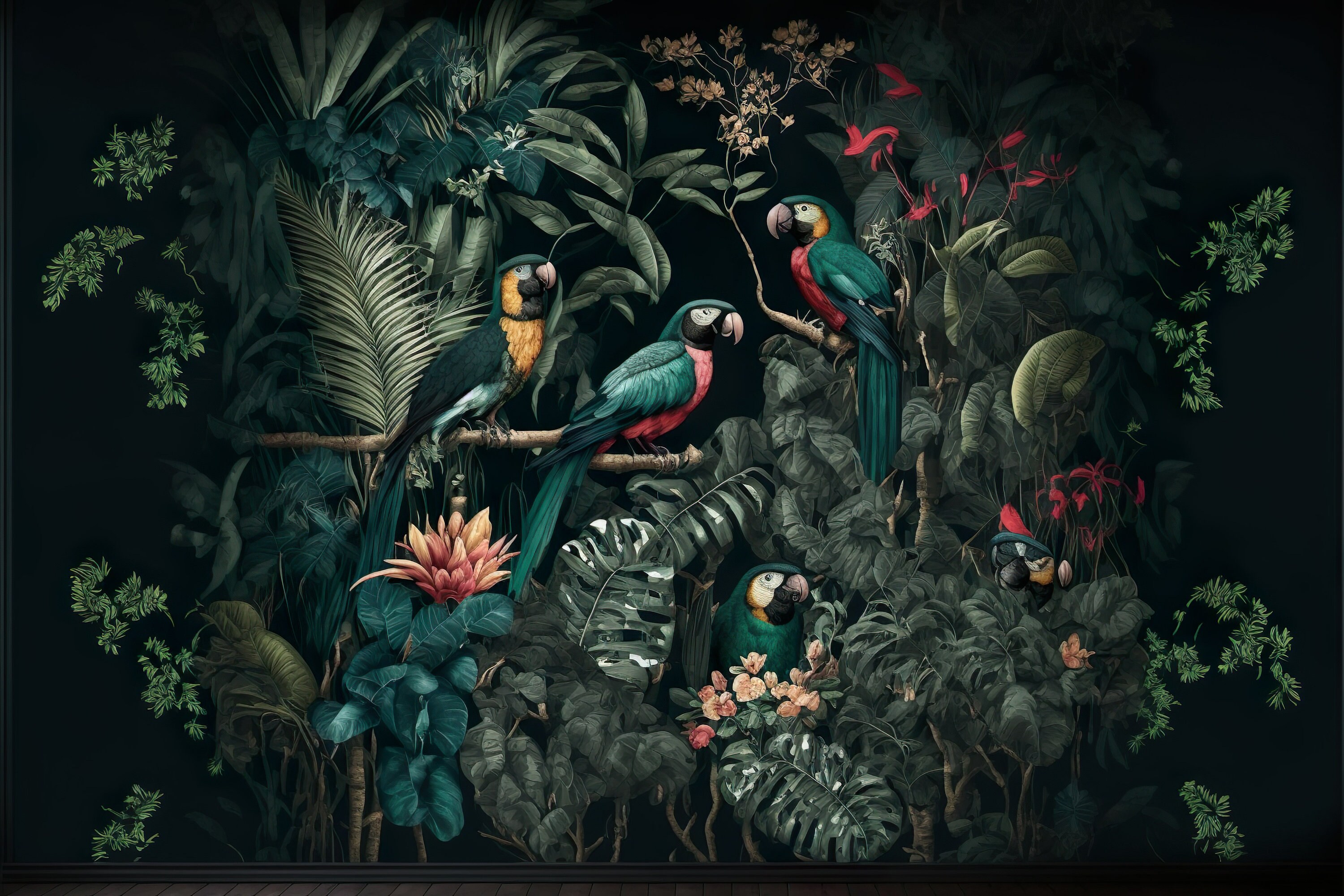 DARK Palm Tropical Forest Wallpaper Tropical Landscape Mural Vintage ...