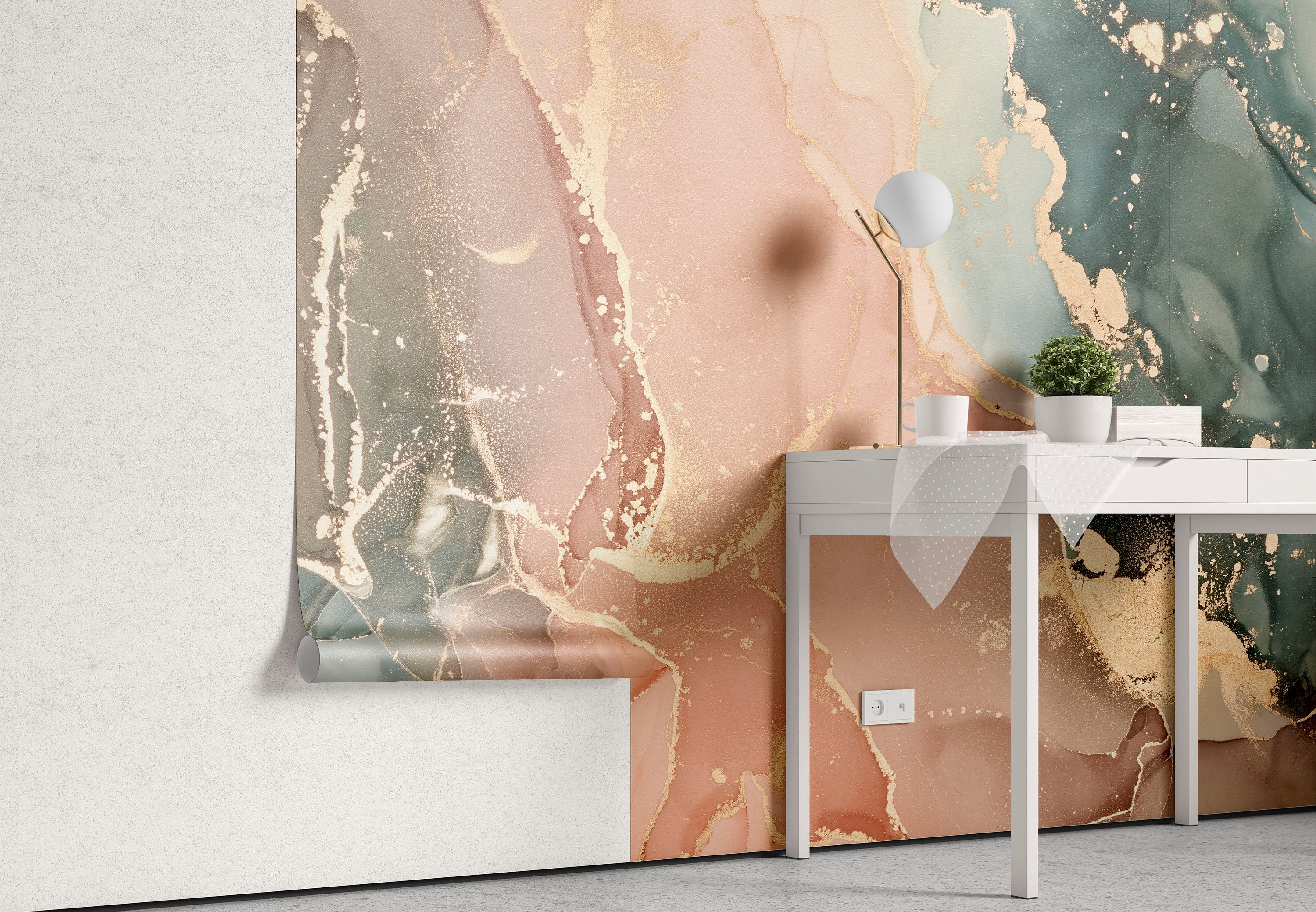 Modern Pink and Green Marble Wallpaper | Aesthetic Luxury Mural ...