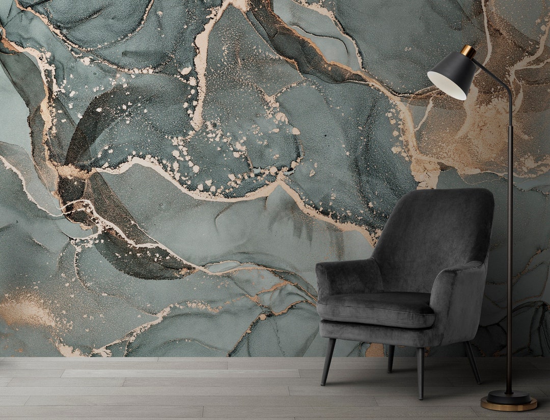 Green Marble Wallpaper | Modern Luxury Mural | Liquid Marble Oil Paint ...