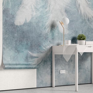 AQUA MARINE Feather Wallpaper Modern Venetian Feather Mural Abstract ...