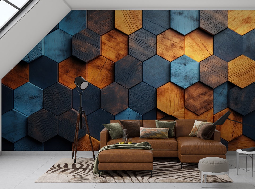 Modern Wood Marquetry Wall Parquet Wallpaper Dark Luxury Wood Mural ...