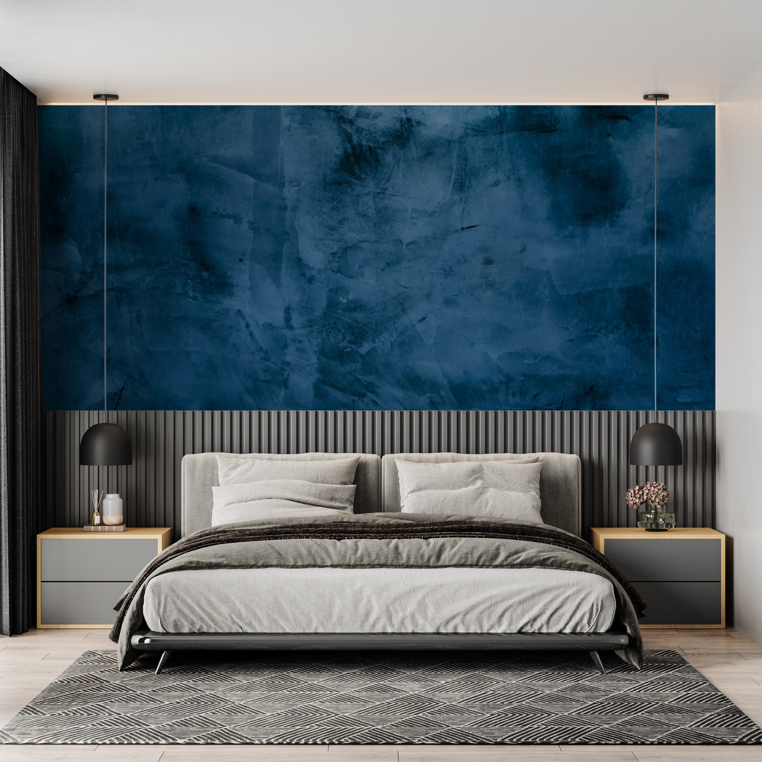 Navy Blue Concrete Textured Wallpaper Ombre Burgundy Mural Vintage ...