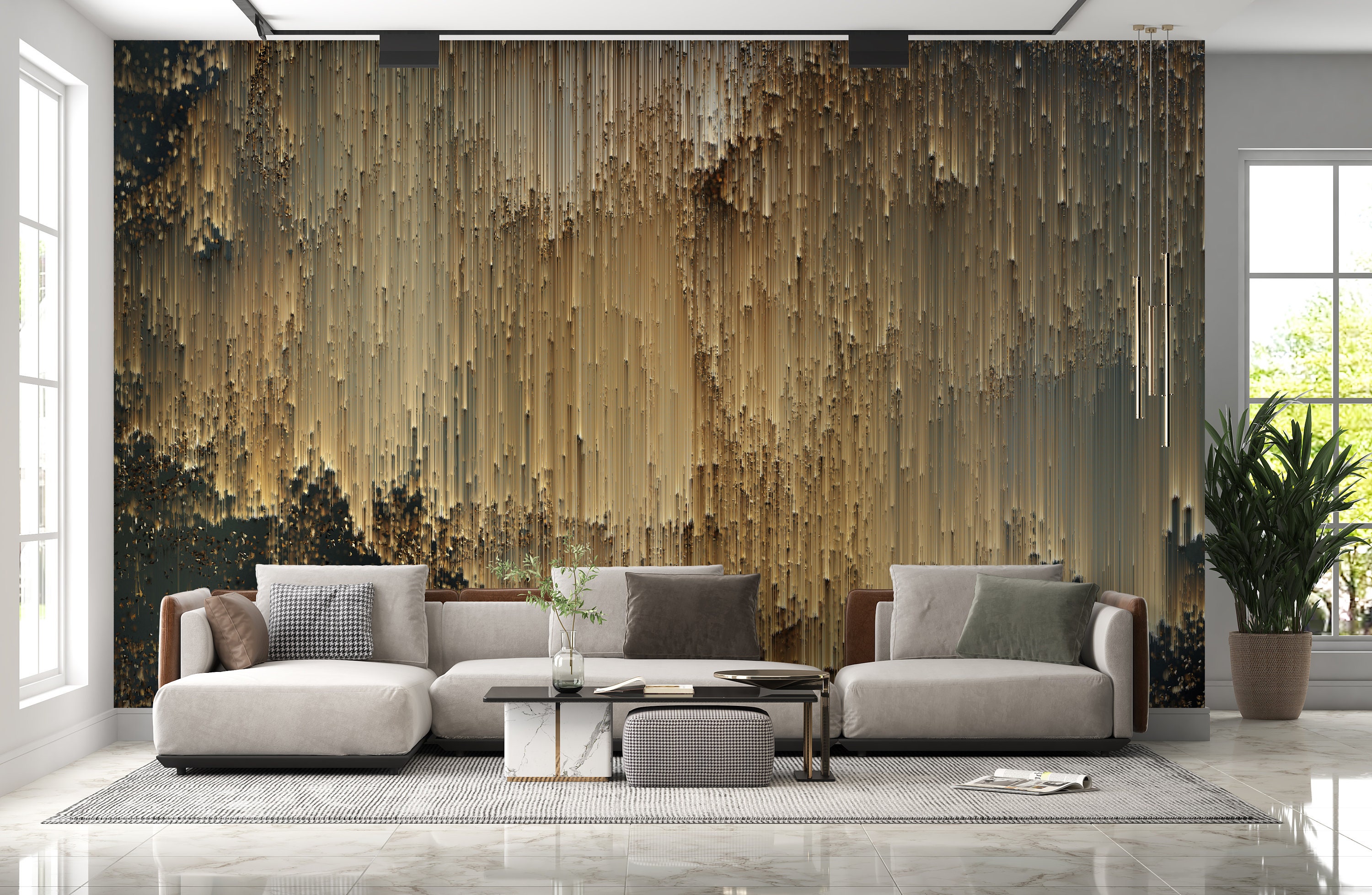 Modern Gold Line Wallpaper | Luxury Gold Mural | Golden Large Peel and ...