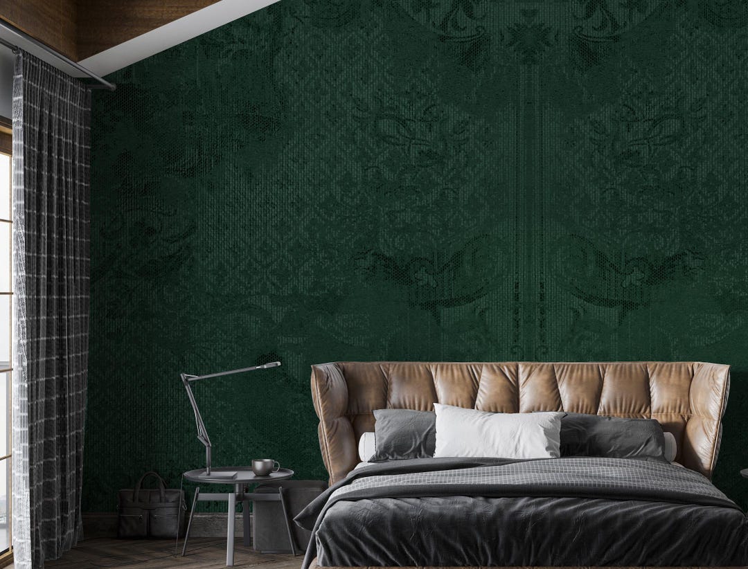 OLD Green Wallpaper | Vintage Wallpaper | Motif Stone Concrete Cement ...