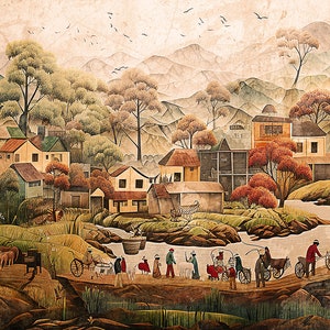 Vintage Village Landscape Wallpaper Mural - Peel and Stick #459 - Etsy