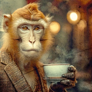 Monkey Drinking Coffee Mural Vintage Restaurant Wallpaper Cafe Shop ...