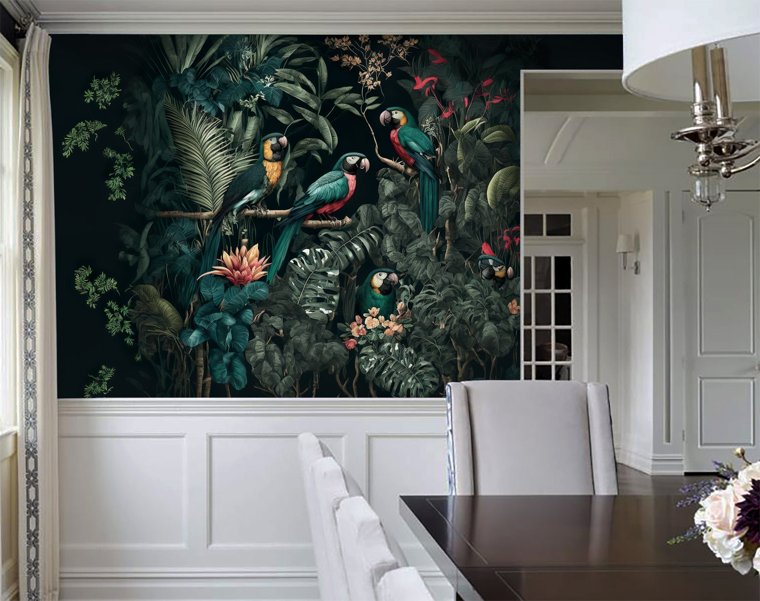 DARK Palm Tropical Forest Wallpaper Tropical Landscape Mural Vintage ...