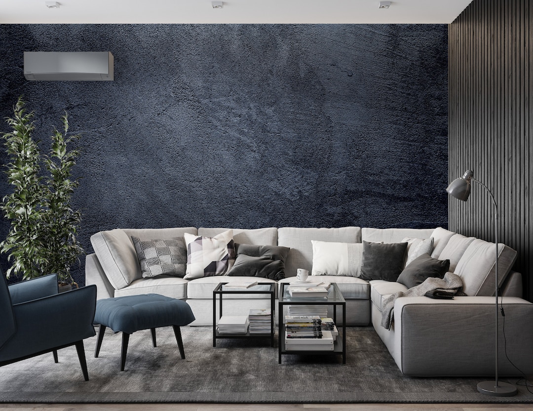 Dark Navy Concrete Wallpaper Modern Faux Texture Peel and Stick Grunge ...