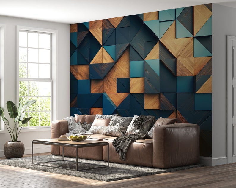 Modern Wood Marquetry Wall Parquet Wallpaper Dark Luxury Blue Wood ...