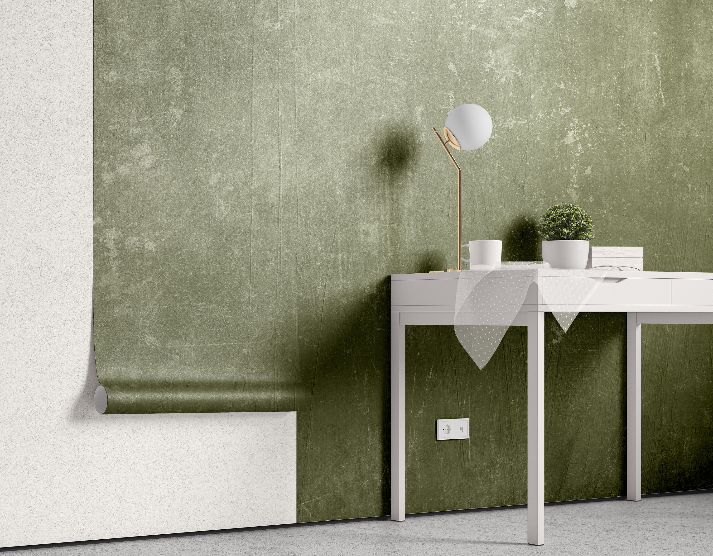 DISTRESSED Green Wallpaper | Vintage Faux Texture | Decorative Paint ...