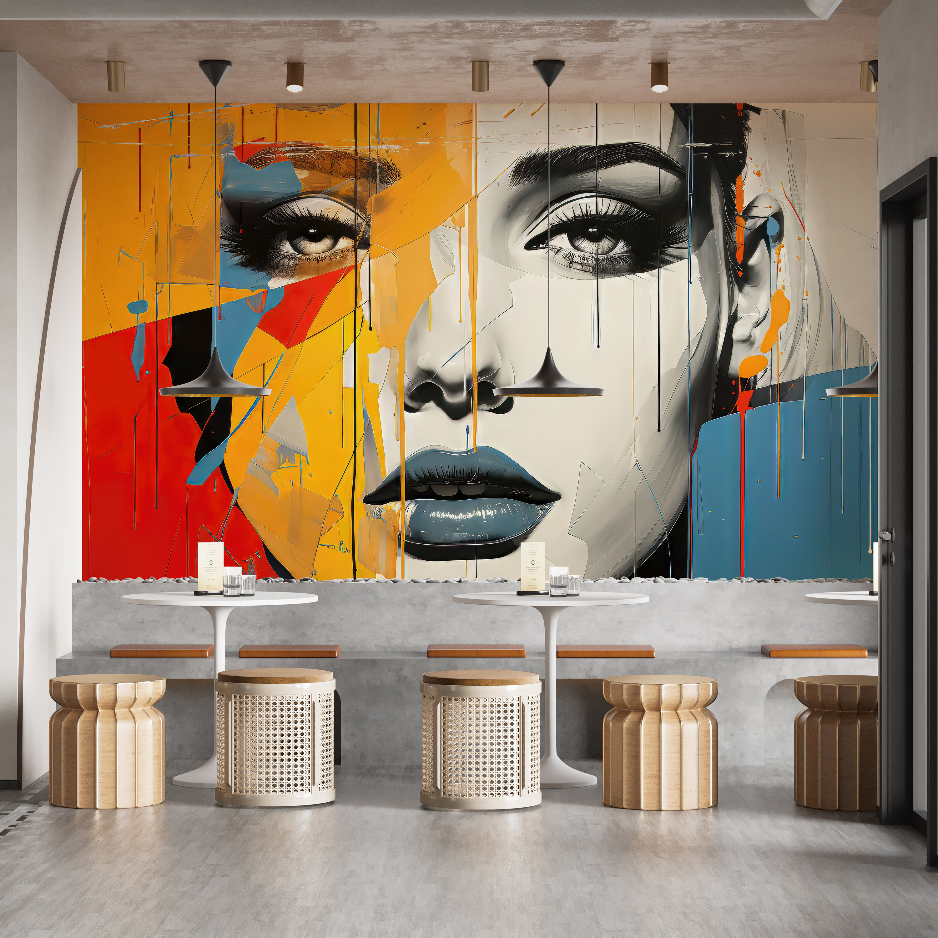 Abstract Woman Face Premium Coffee Shop Mural Visage Restaurant ...