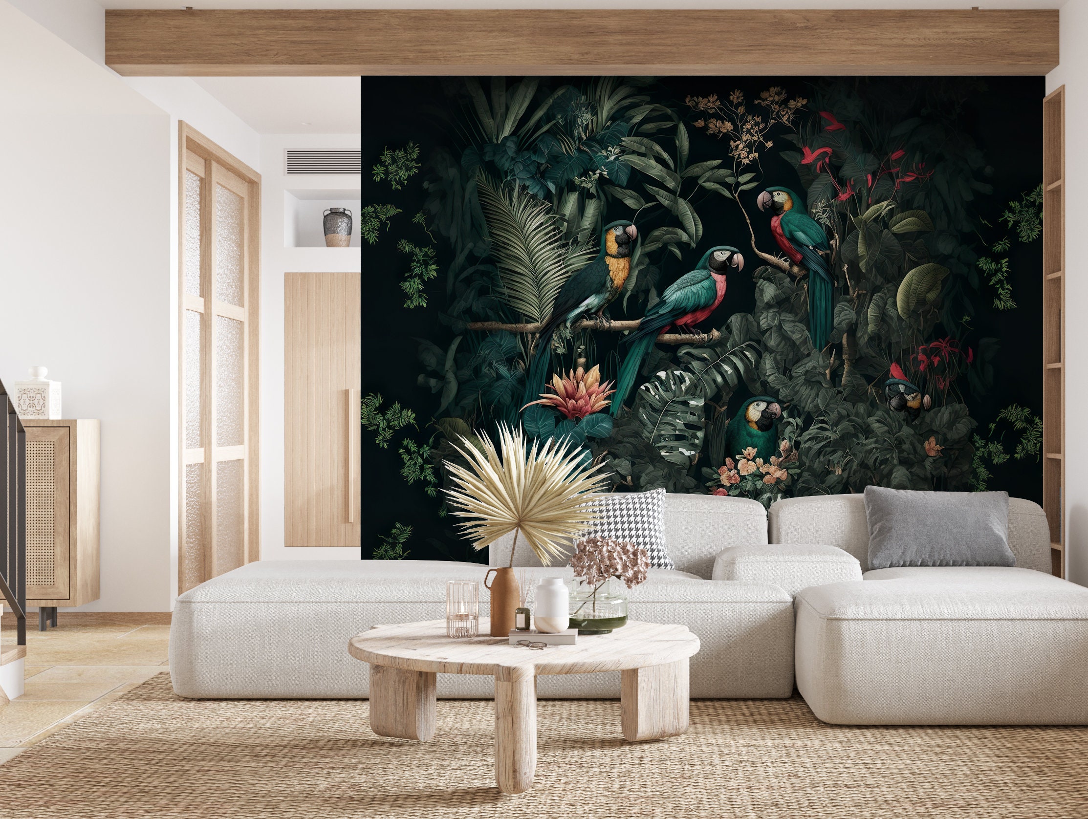 DARK Palm Tropical Forest Wallpaper Tropical Landscape Mural Vintage ...