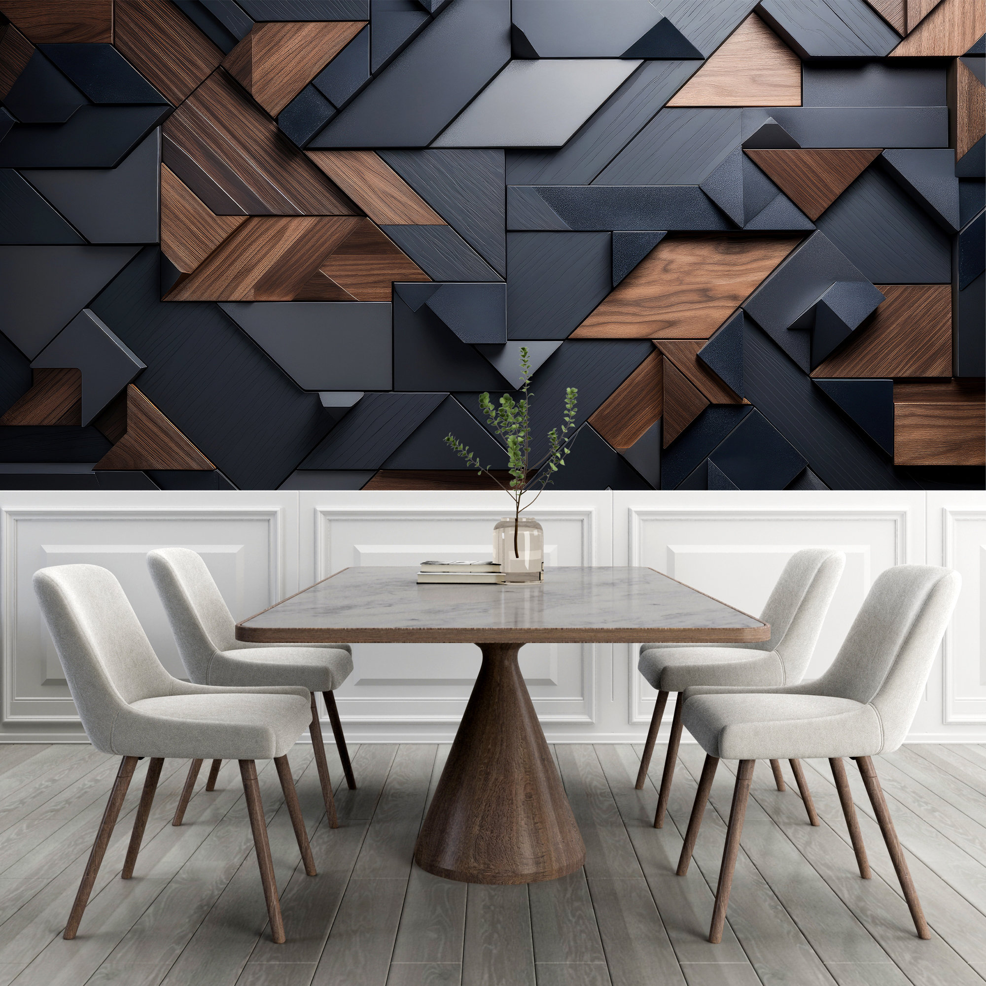 Modern Wood Marquetry Wall Parquet Wallpaper| Luxury Blue Wood Mural ...