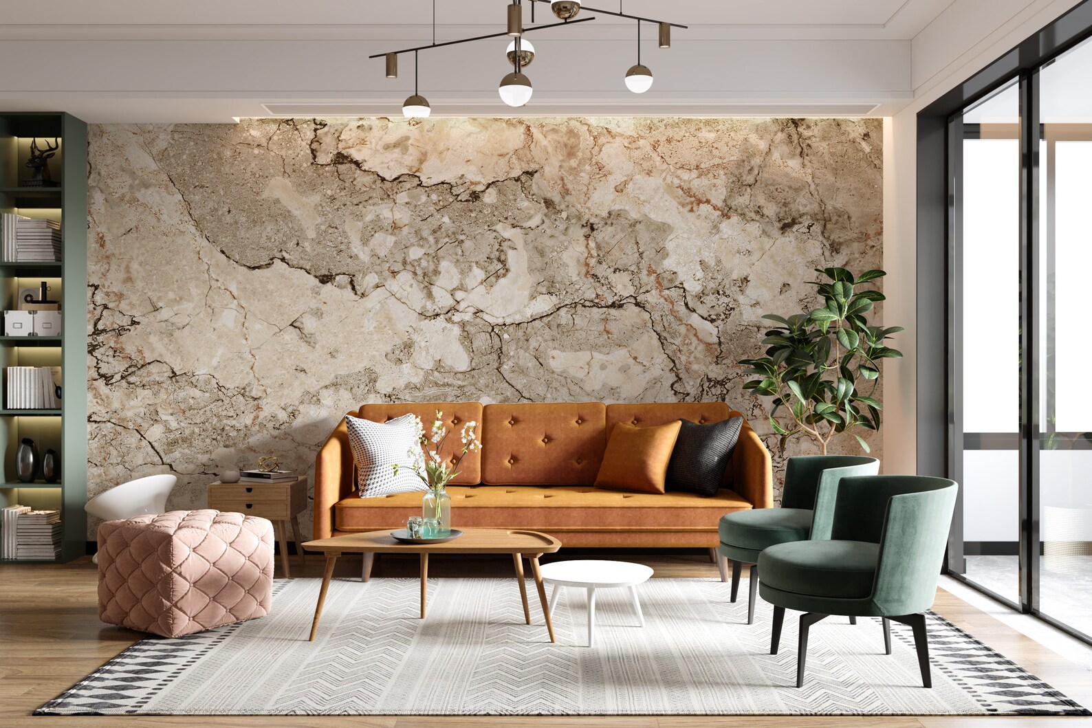 TRAVERTINO Marble Wallpaper Modern Brown Marble Mural Abstract Luxury ...