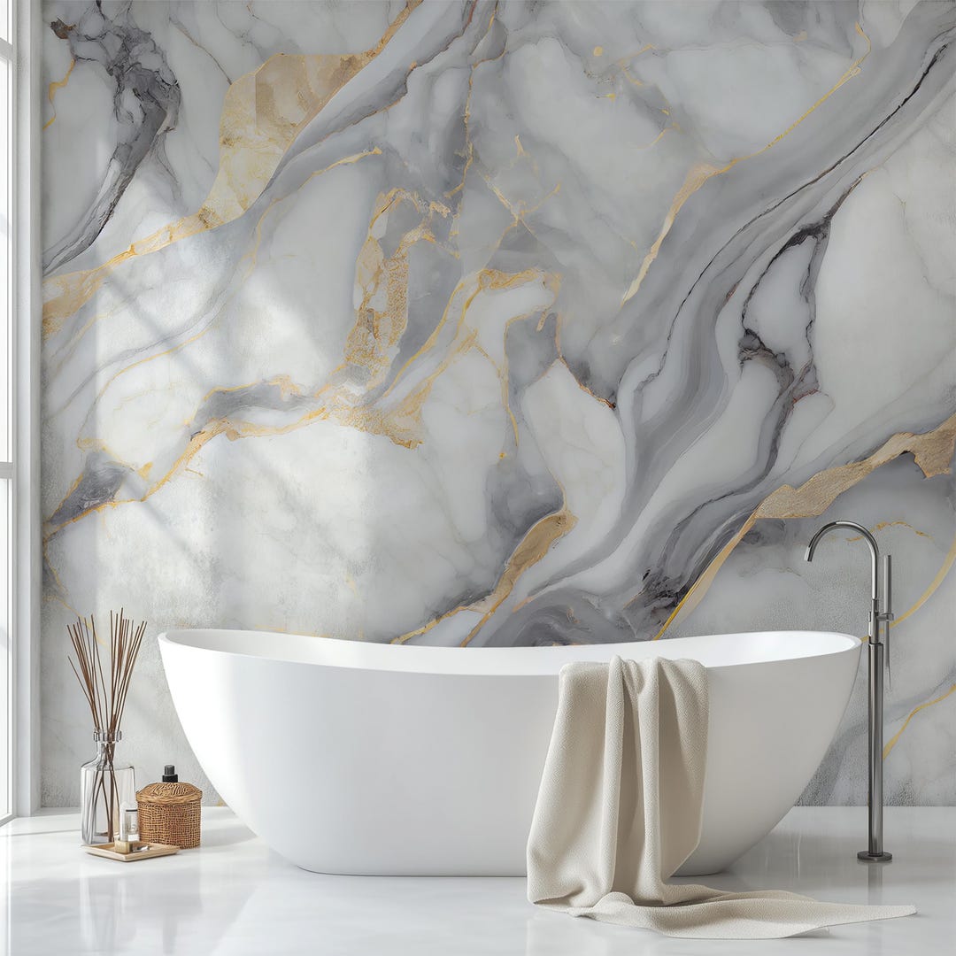 Gold and Grey Marble Wallpaper, Modern Natural Gold Mural, Luxury ...