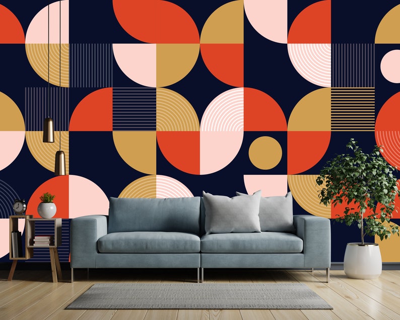 ARTWORK Geometric Wallpaper Abstract Geometric Mural Retro Color ...